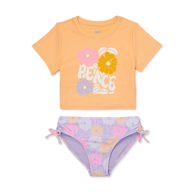Wonder Nation Girls Cropped Rashguard and Bikini with UPF 50 Sizes 4-18 ...