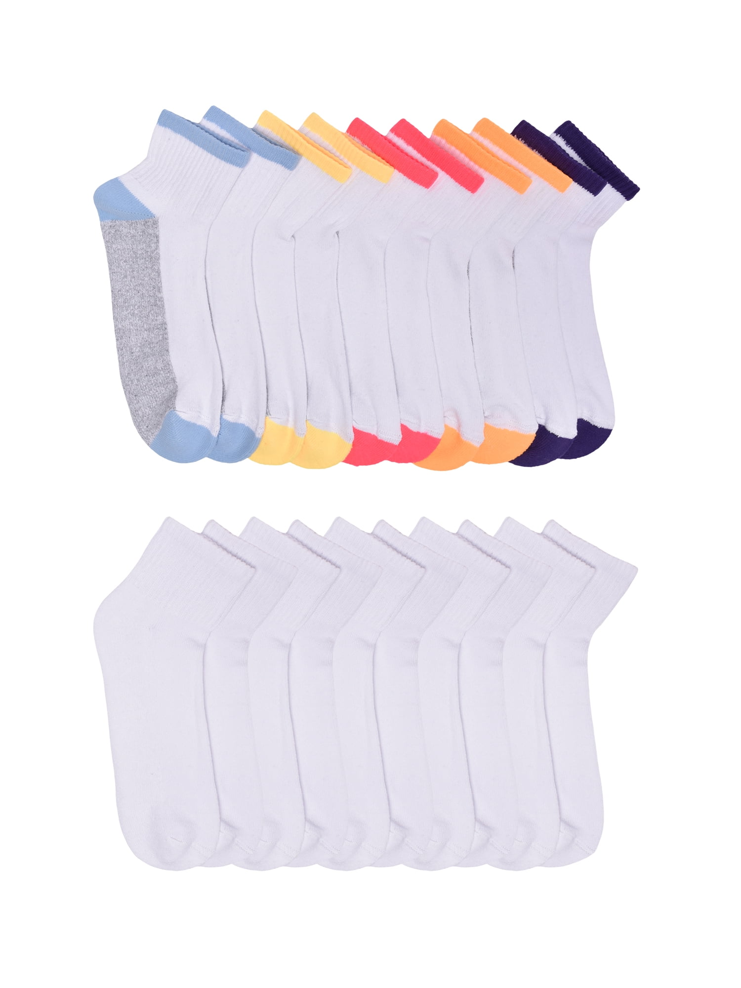 Wonder Nation Girls Cushioned Ankle Socks 10-Pack with Contrast ...