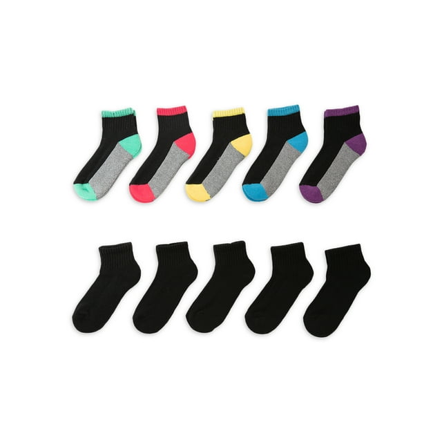 Wonder Nation Girls Cushioned Ankle Socks, 10-Pack, Sizes S -L ...