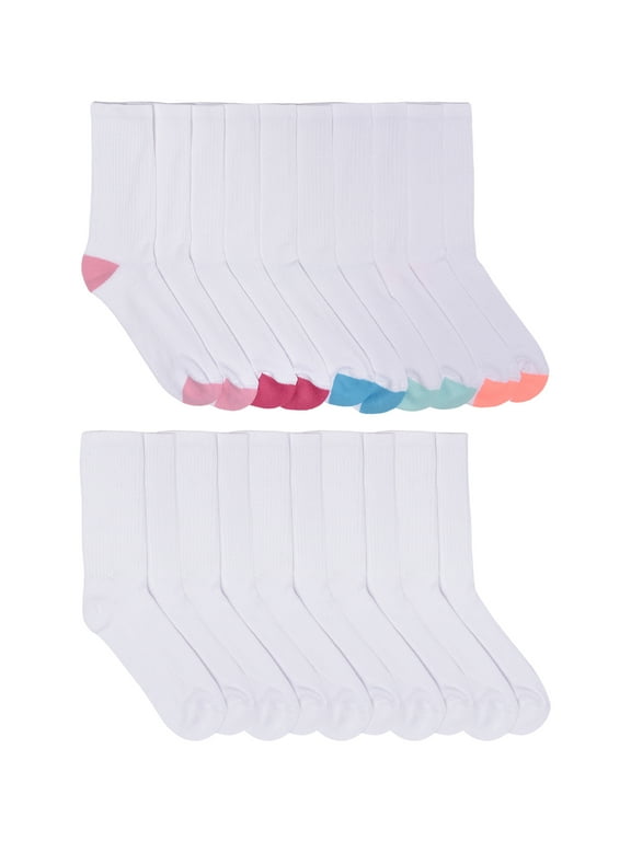 Wonder Nation Girls Cushioned Ankle Socks, 10-Pack, Sizes S (6-10.5 ...