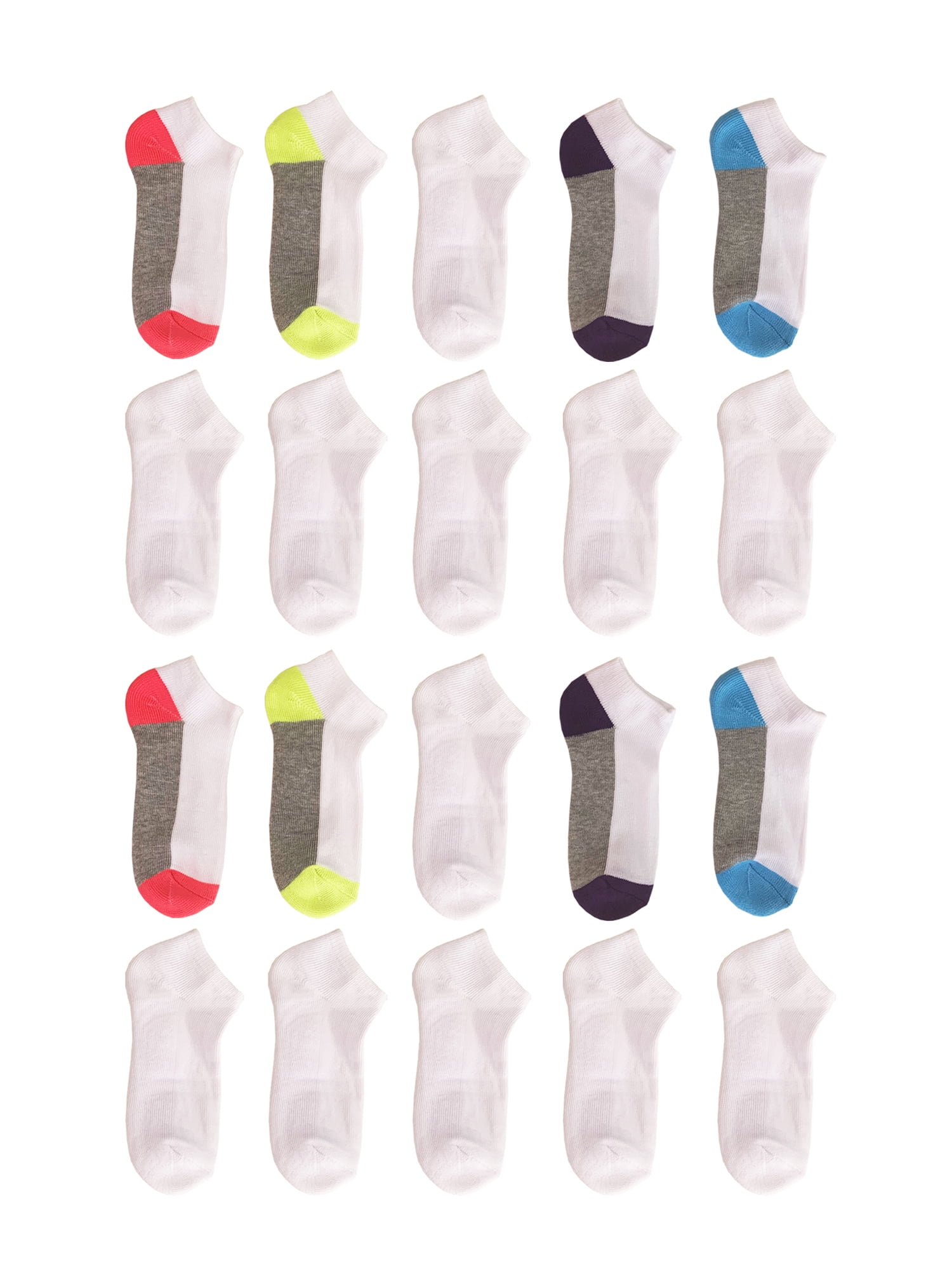 Wonder Nation Girls Cushioned No Show Socks, 20-Pack, Sizes S (6-10.5 ...