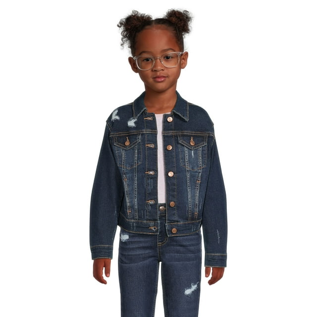 Wonder Nation Girls Destructed Denim Jacket, Sizes 4-18 & Plus ...