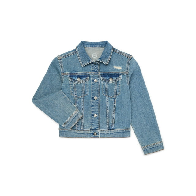 Wonder Nation Girls Distressed Denim Jacket, Sizes 4-18 & Plus ...