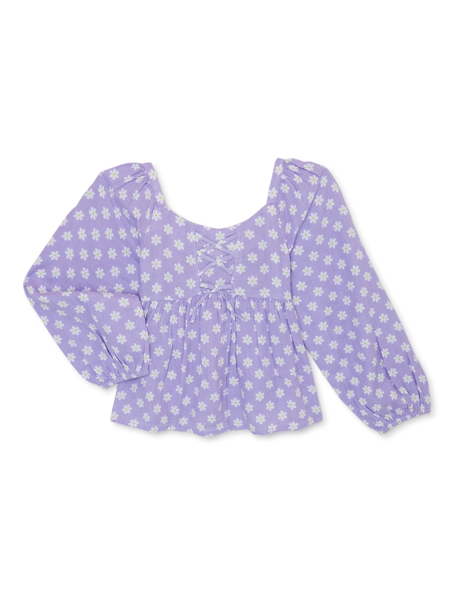 Wonder Nation Girls Double Cloth Lace-Up Top, Sizes 4-18 & Plus ...