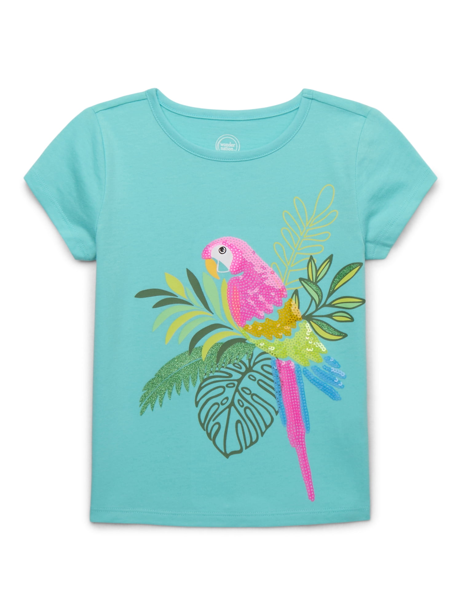Wonder Nation Girls Embellished Graphic Tee with Short Sleeves, Cotton ...