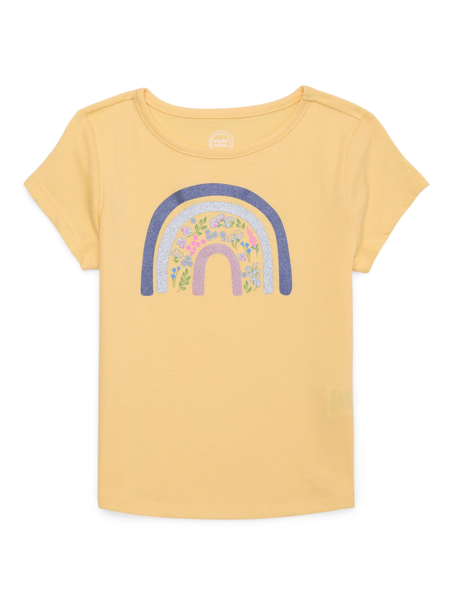Wonder Nation Girls Embellished Graphic Short Sleeve Tee with Sparkle ...
