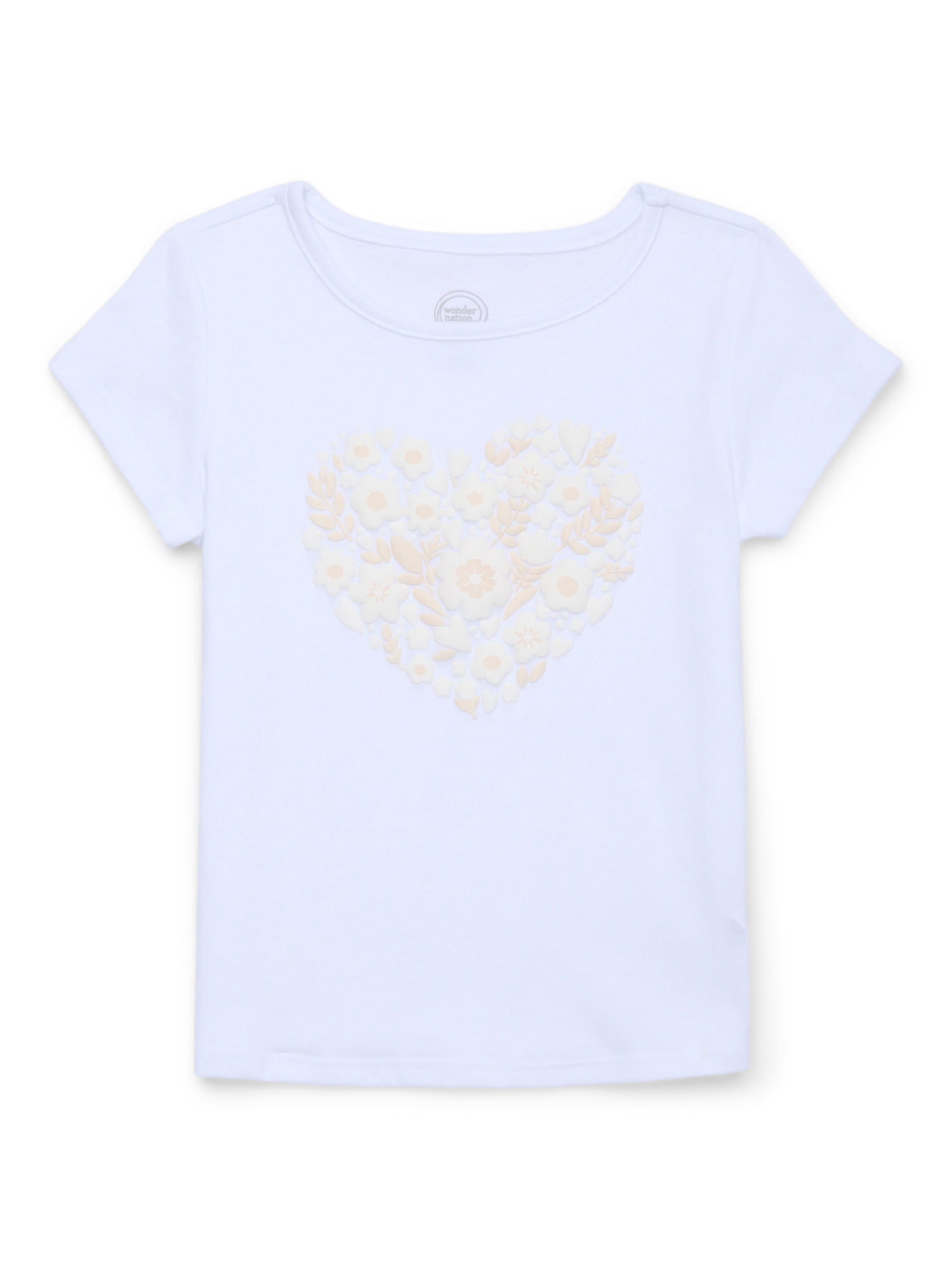 Wonder Nation Girls Embellished Graphic Tee with Short Sleeves Sizes 4 ...