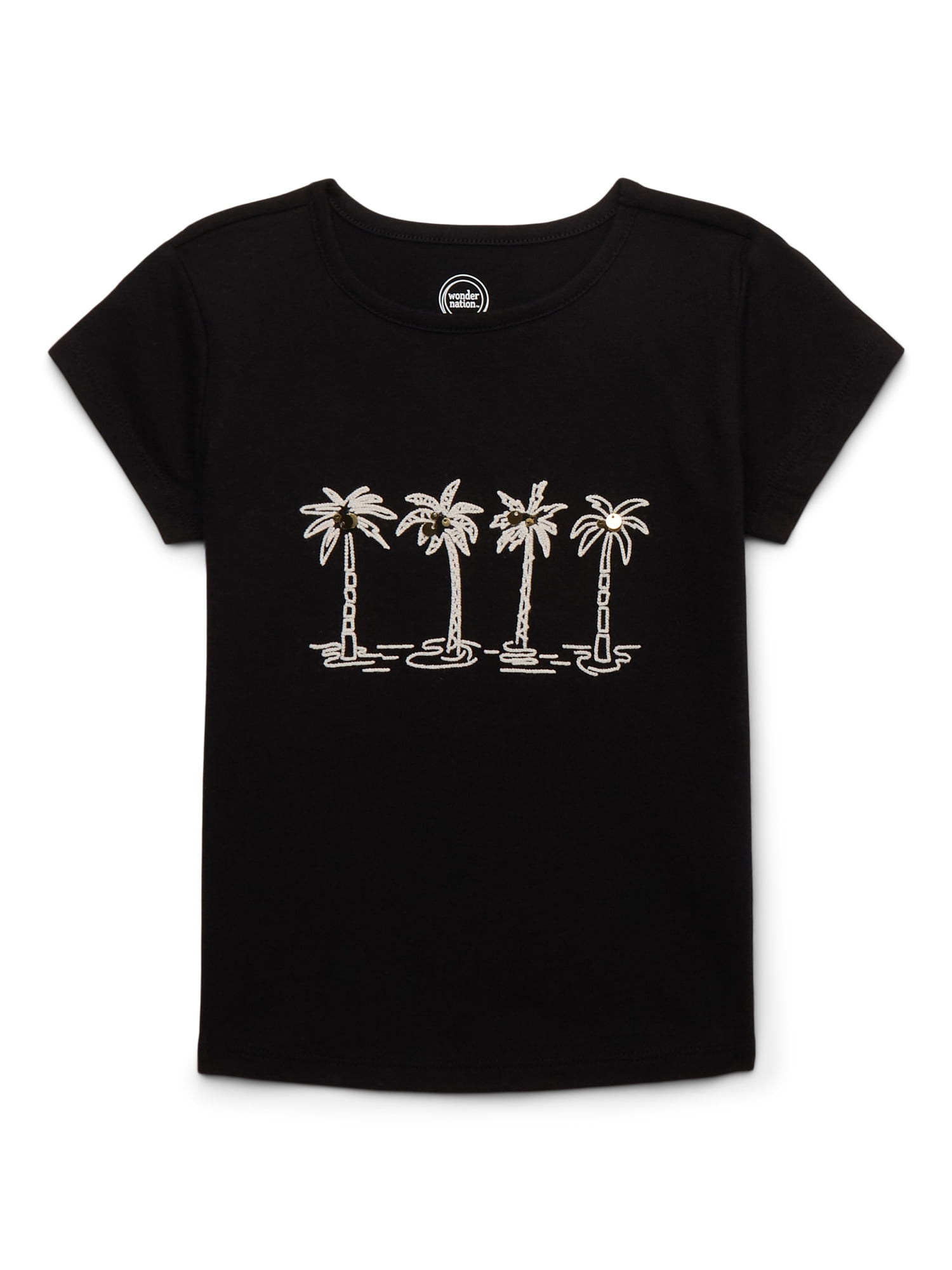 Wonder Nation Girls Embellished Graphic Tee with Short Sleeves, Cotton ...