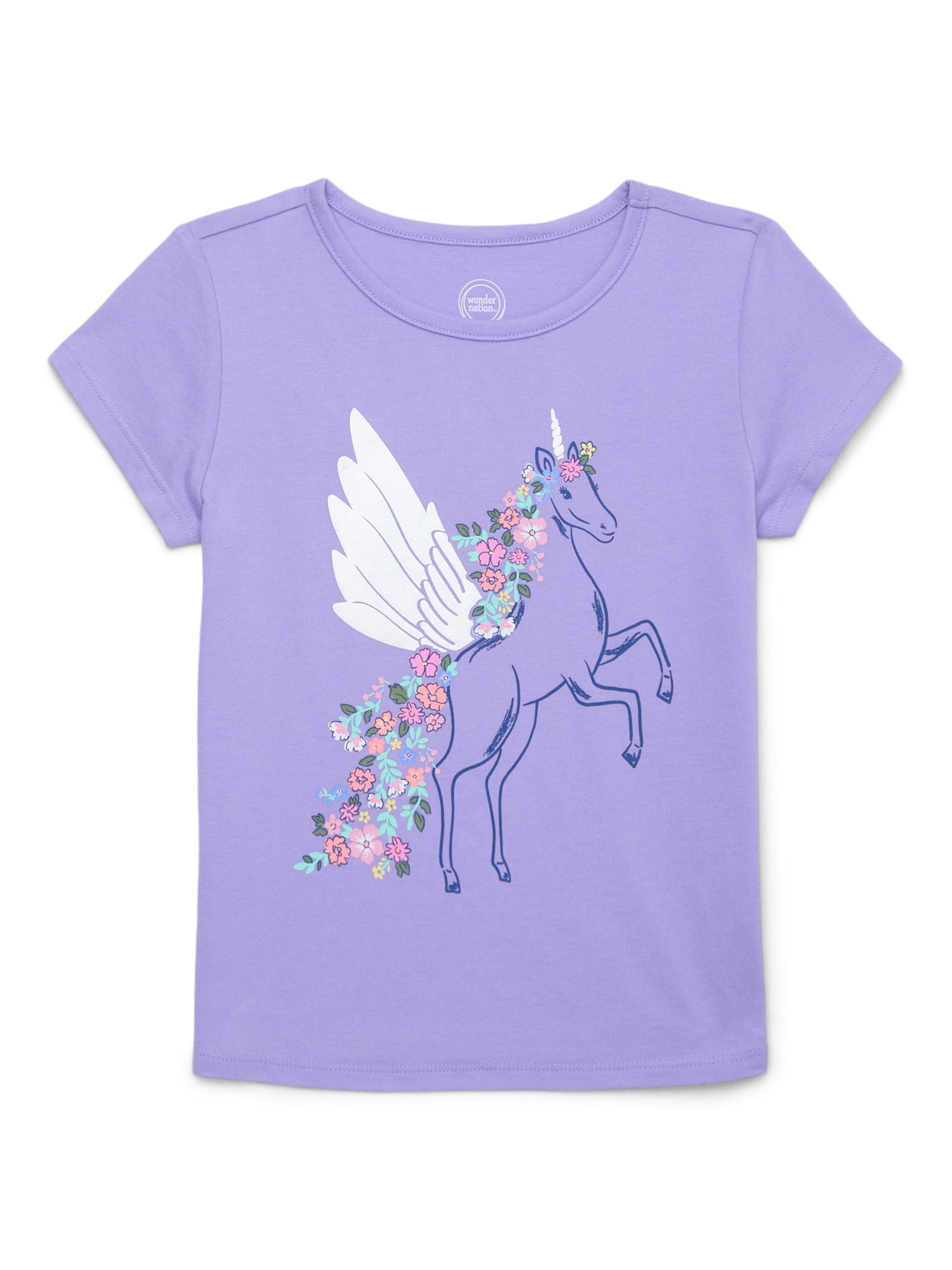 Wonder Nation Girls Embellished Graphic Tee with Short Sleeves Sizes 4 ...