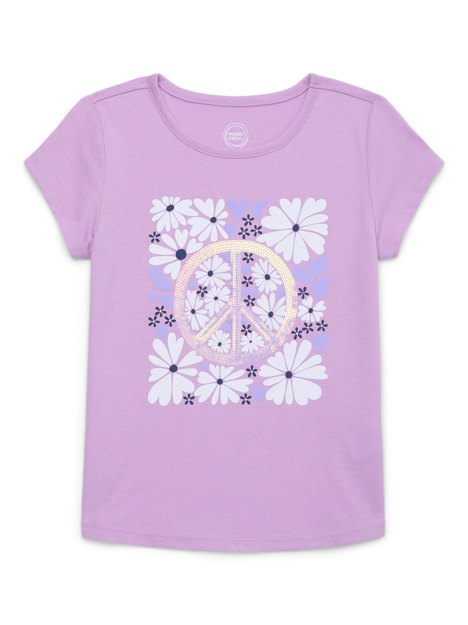 Wonder Nation Girls Embellished Graphic Tee - Walmart.com