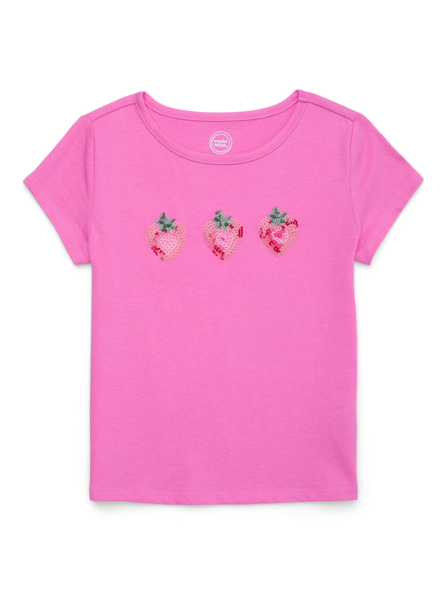 Wonder Nation Girls’ Embellished Graphic Tee with Short Sleeves, Sizes ...