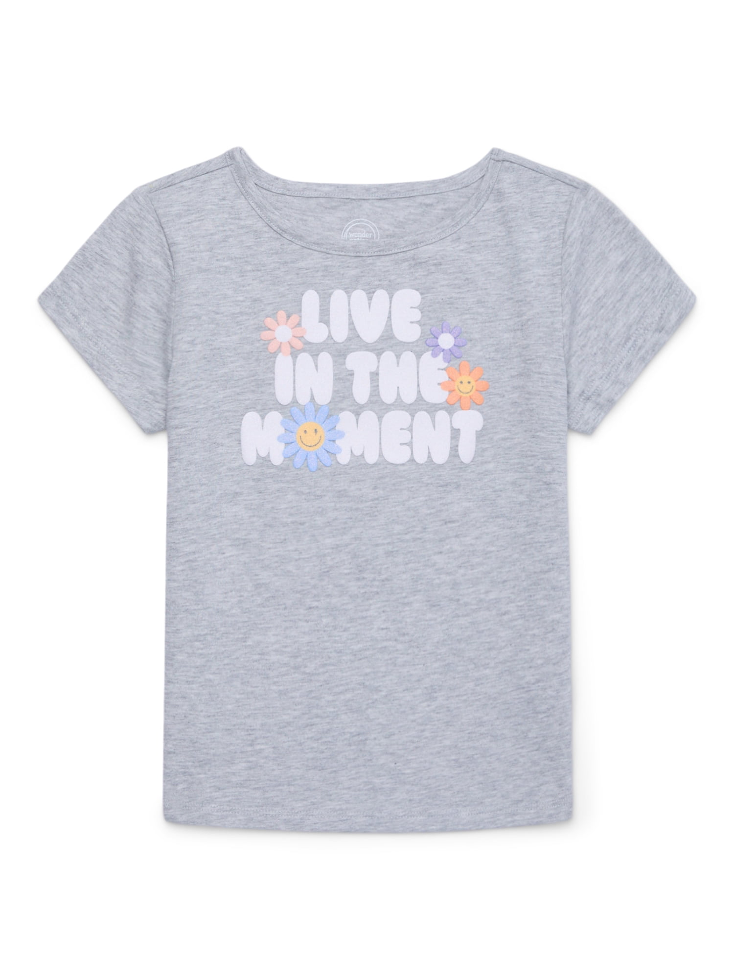Wonder Nation Embellished Graphic Tee for Girls Short Sleeve, Sizes 4 ...