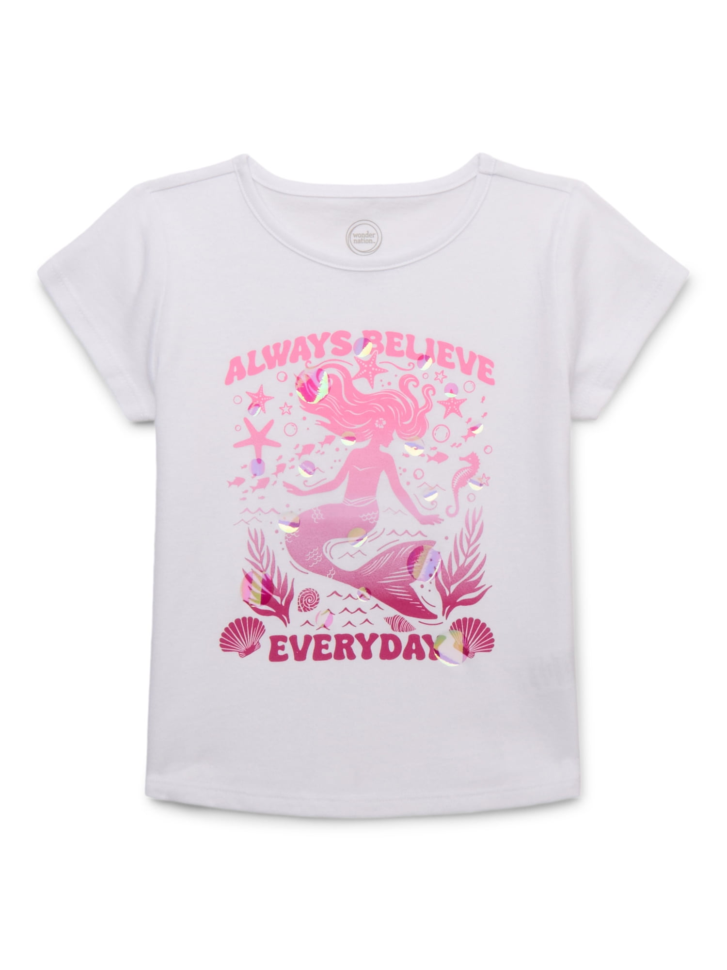 Wonder Nation Girls Embellished Graphic Tee with Short Sleeves, Cotton ...