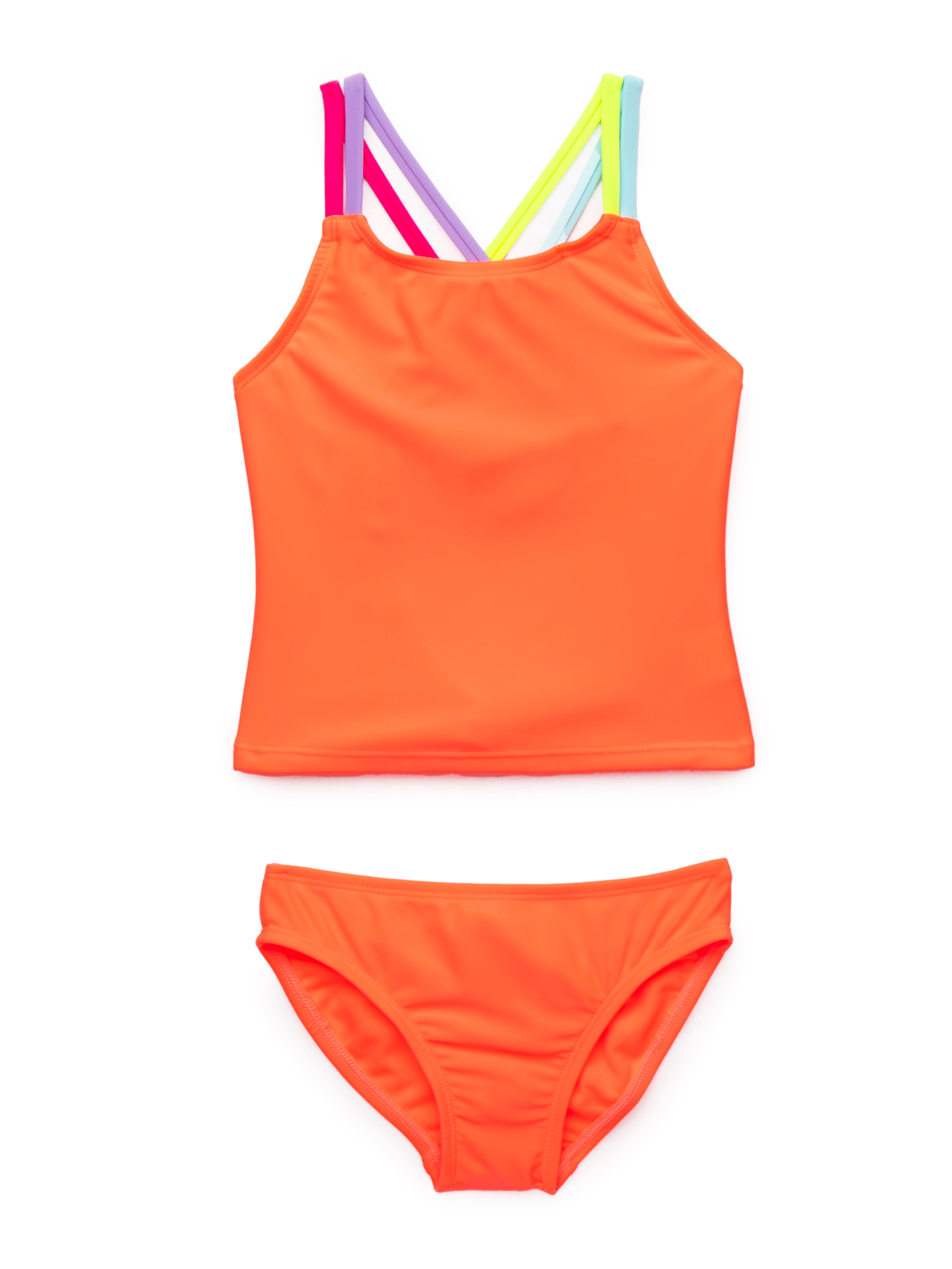 Wonder Nation Girls Tankini Swimsuit Set with UPF 50+, Double Straps, 2 ...