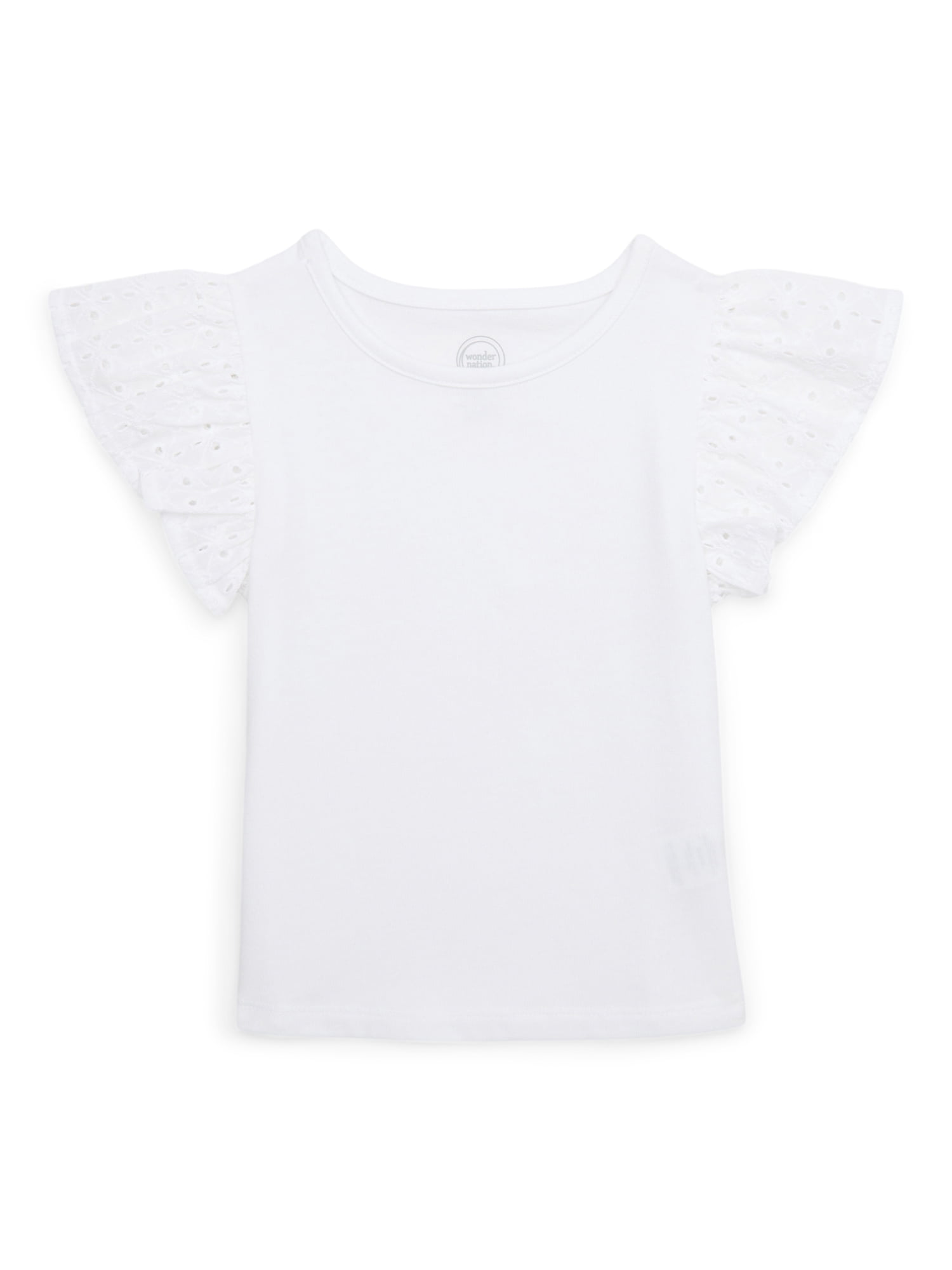 Wonder Nation Girls Eyelet Sleeve Top Cotton Blend Flutter Sleeves ...