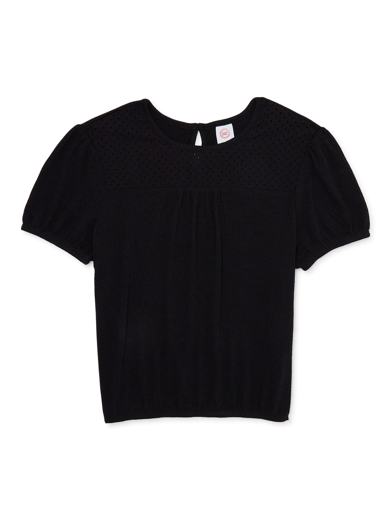 Wonder Nation Girls Eyelet Top with Short Sleeves, Sizes 4-18 and Plus ...
