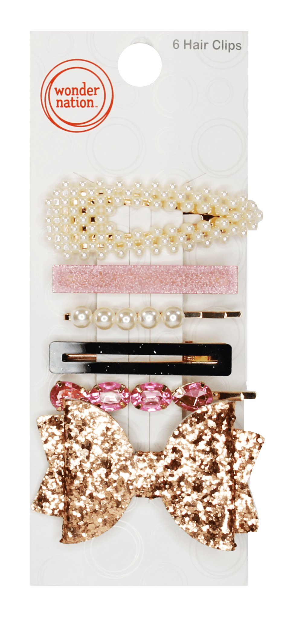 Wonder Nation Girls Fancy Hair Clip Set, 6-Piece, Glitter, Pearl, Bow ...