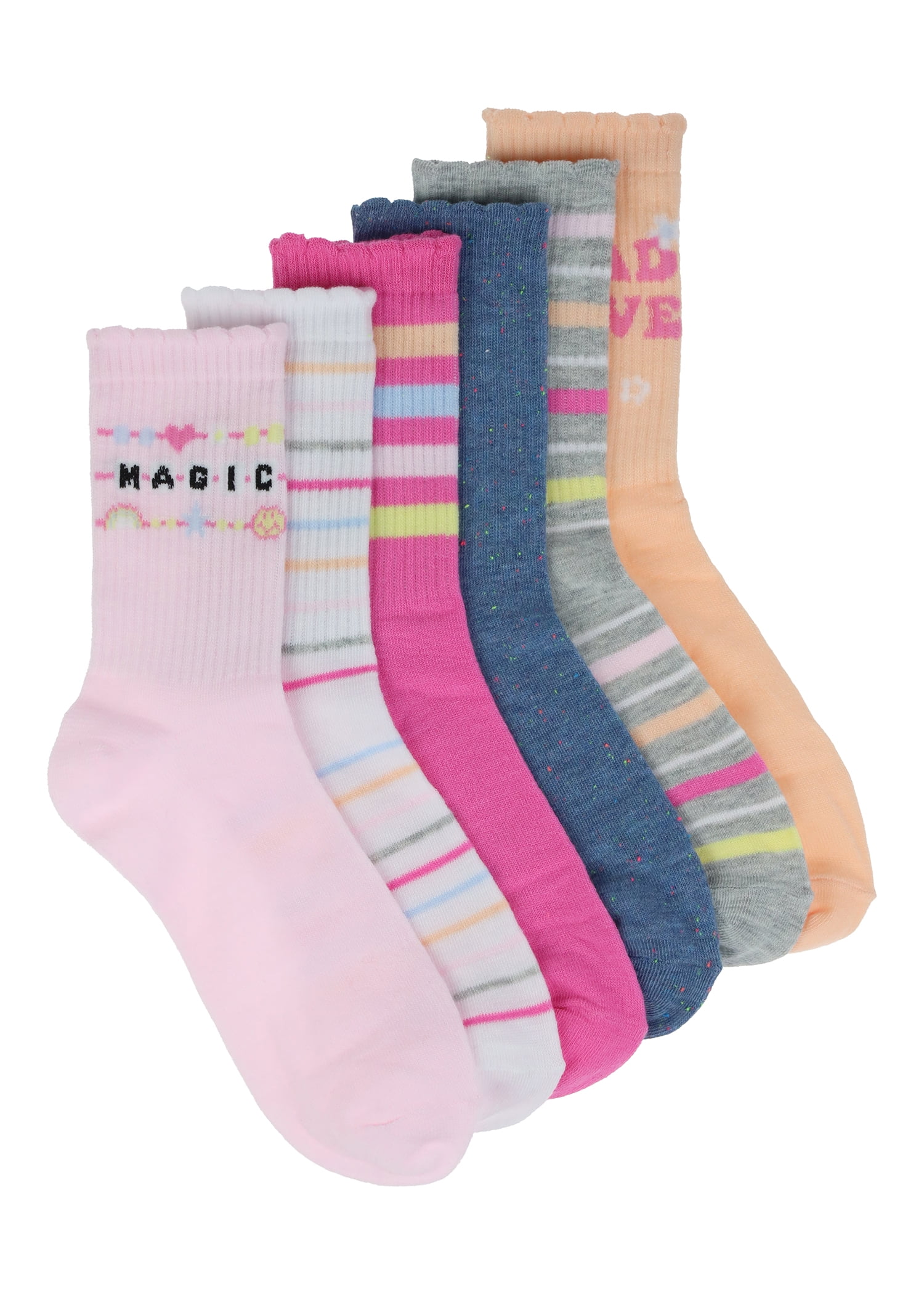 Wonder Nation Girls Crew Socks 6-Pack Fashion Crew Socks, Soft ...