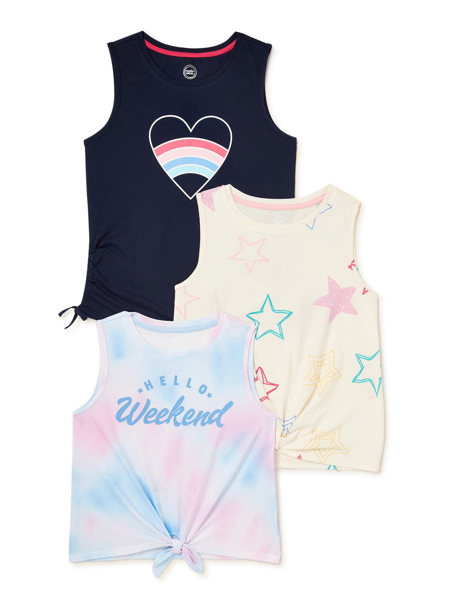 Wonder Nation Girls’ Fashion Tank Tops, 3-Pack, Sizes 4-18 & Plus ...