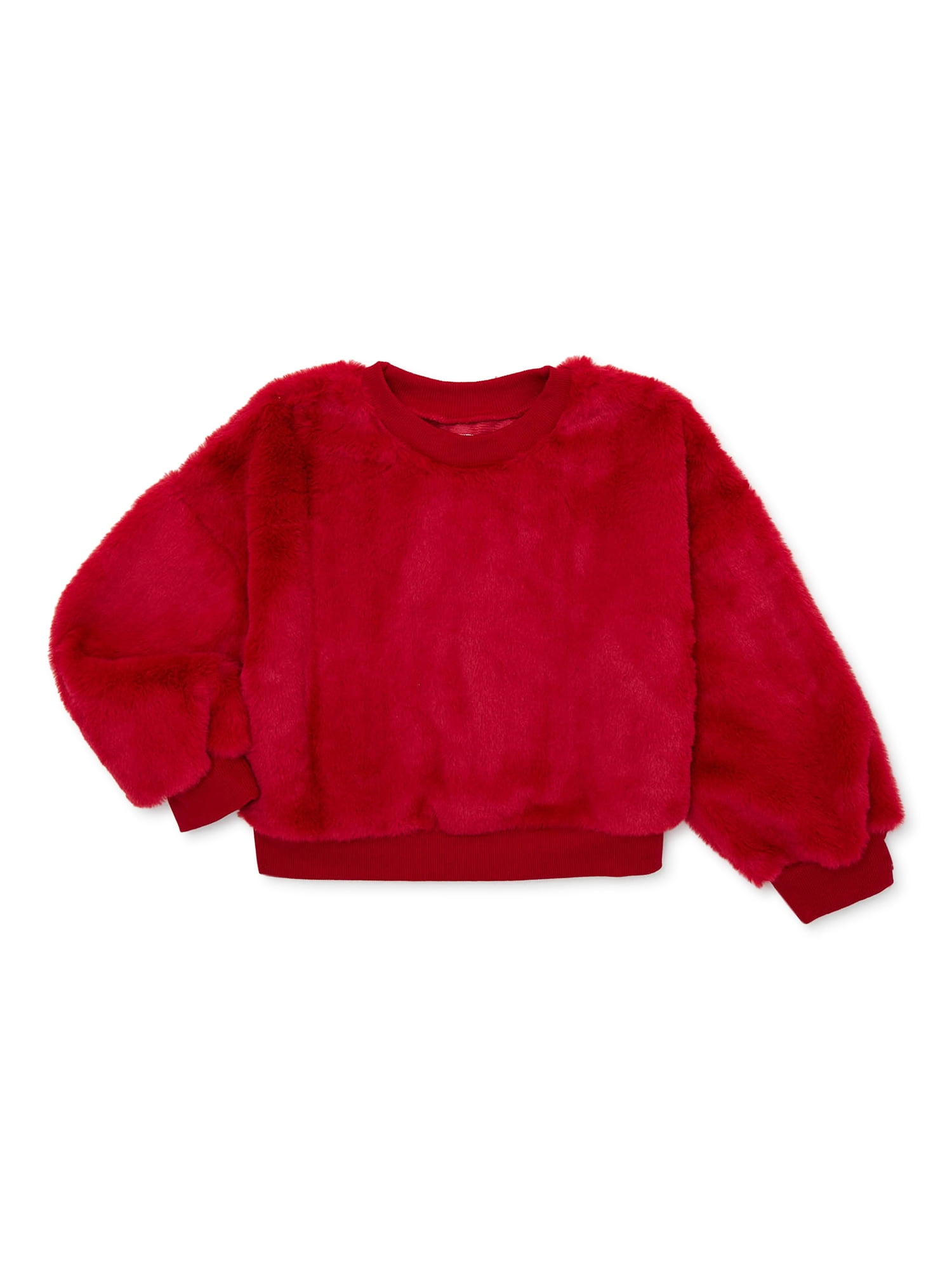 Wonder Nation Girls Faux Fur Plush Sweatshirt, Sizes 4-18 & Plus ...