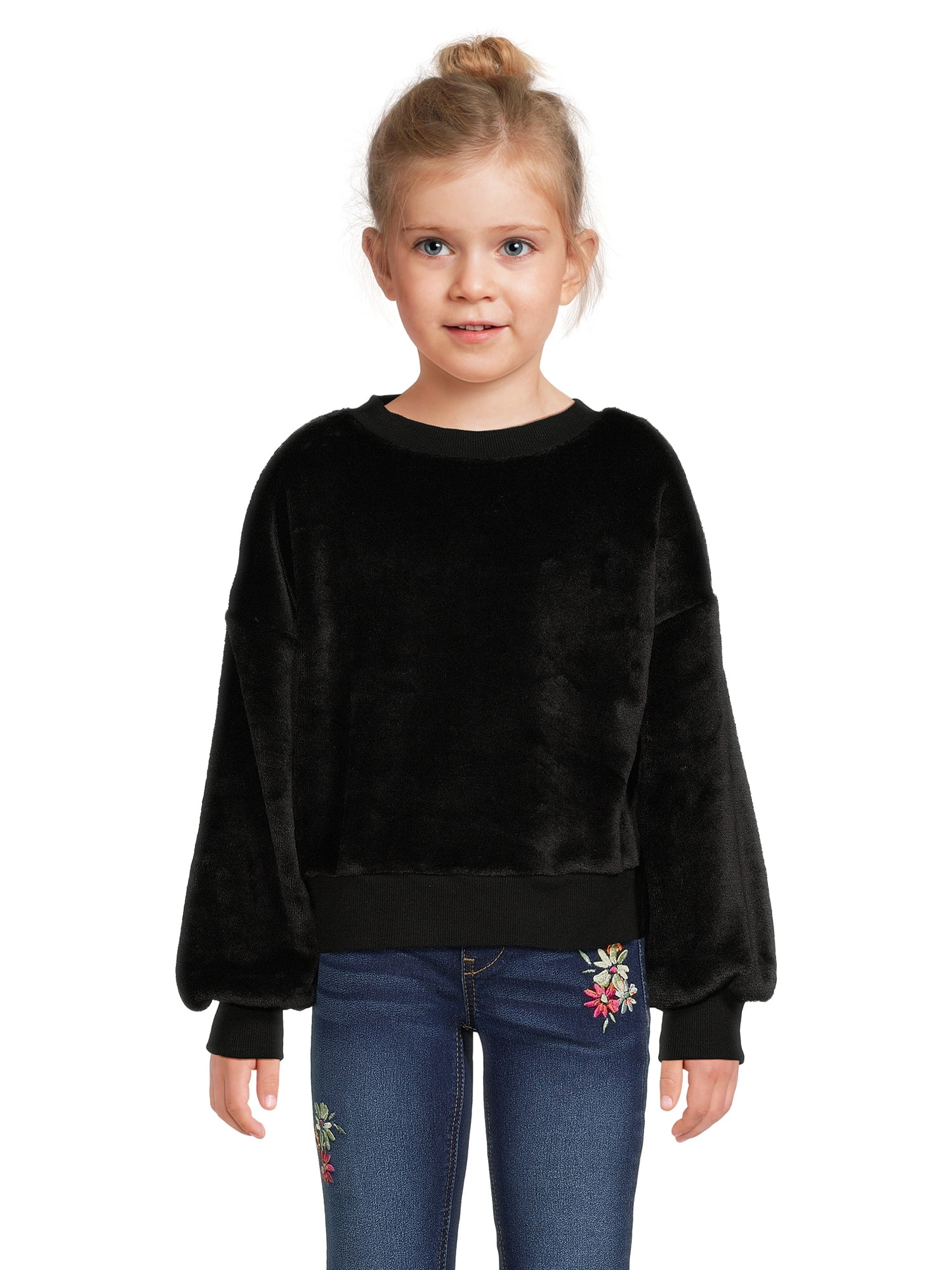 Wonder Nation Girls Faux Fur Pullover Top, Sizes 4-18 & Plus, Plush ...