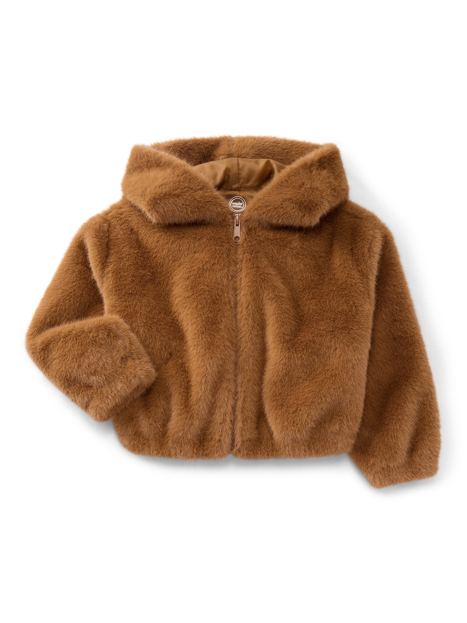 Wonder Nation Girls Faux Fur Zip Up Hoodie Jacket, Sizes 4-18 & Plus ...