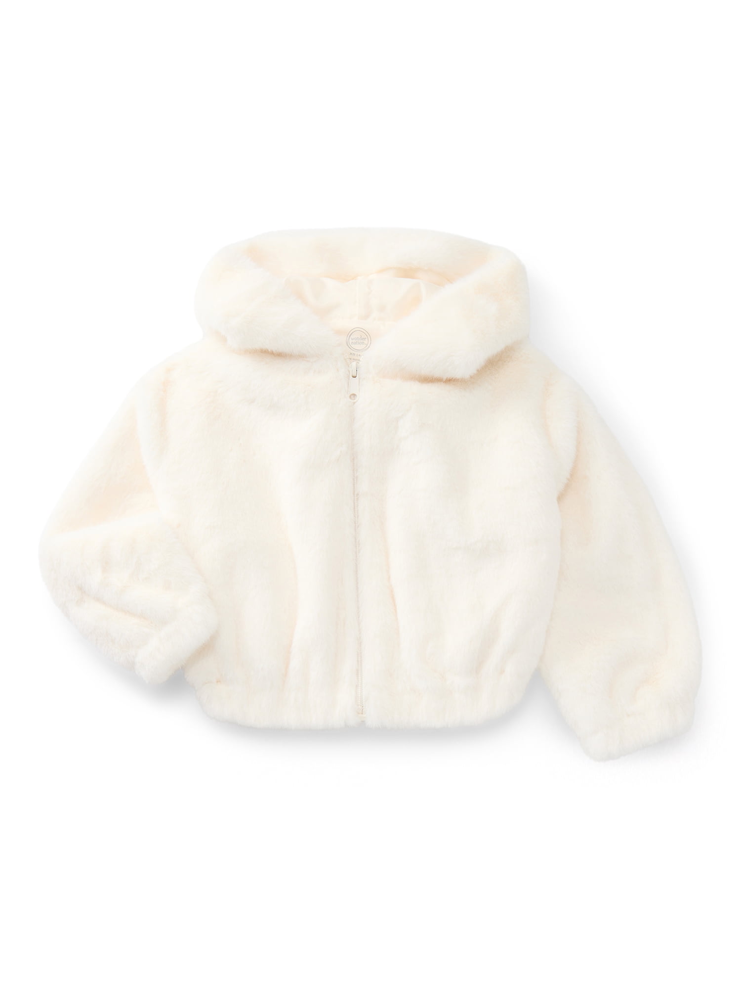 Wonder Nation Girls Faux Fur Zip Up Hoodie Jacket, Sizes 4-18 & Plus ...