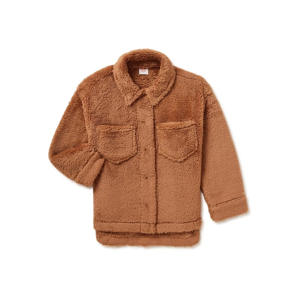 Wonder Nation Girls Faux Sherpa Shacket, Sizes 4-18 & Plus - Walmart.com