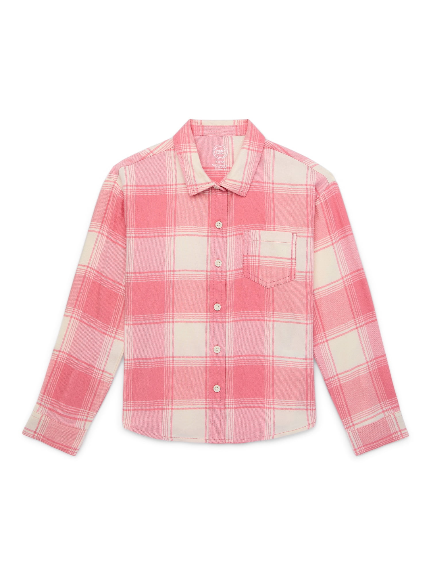Wonder Nation Girls Flannel Shirt, Long Sleeve, Sizes 4/5-18 & Plus ...