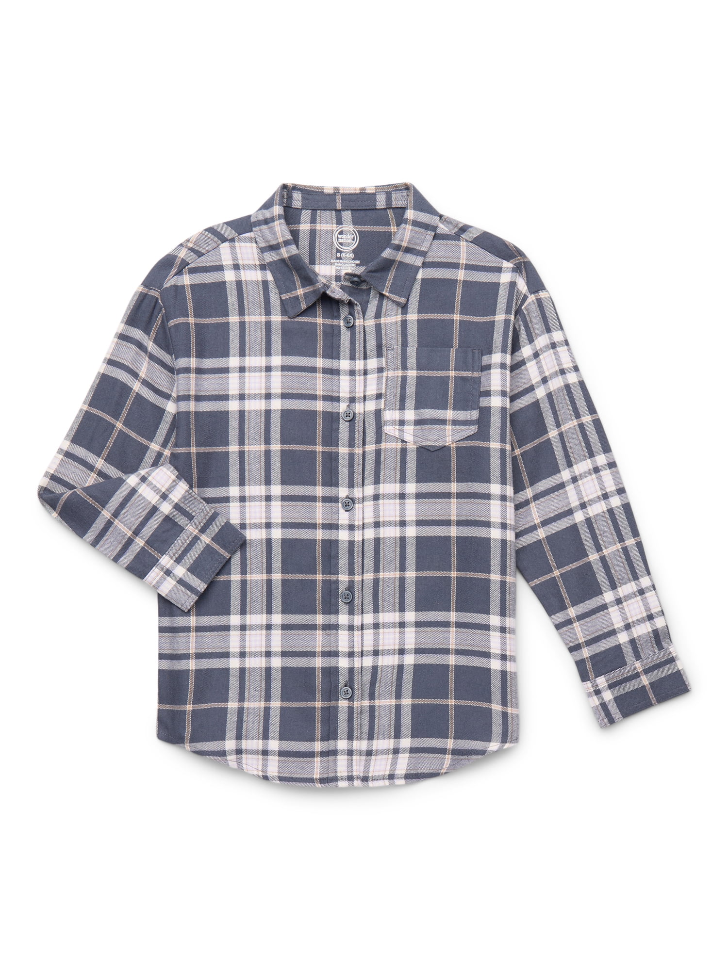 Wonder Nation Girls Long Sleeve Flannel Shirt, Sizes 4-18 & Plus ...