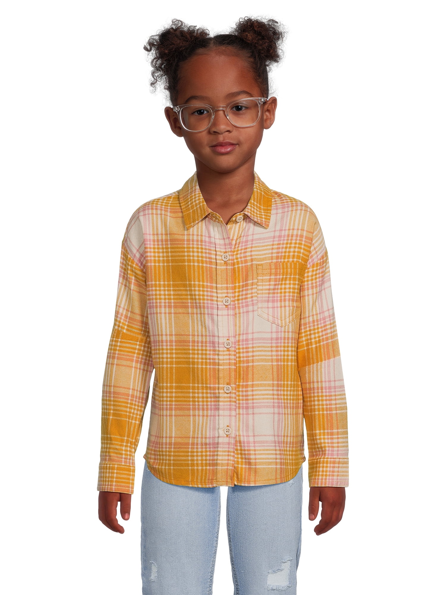 Wonder Nation Girls Flannel Shirt with Long Sleeves, Sizes 4/5-18 ...