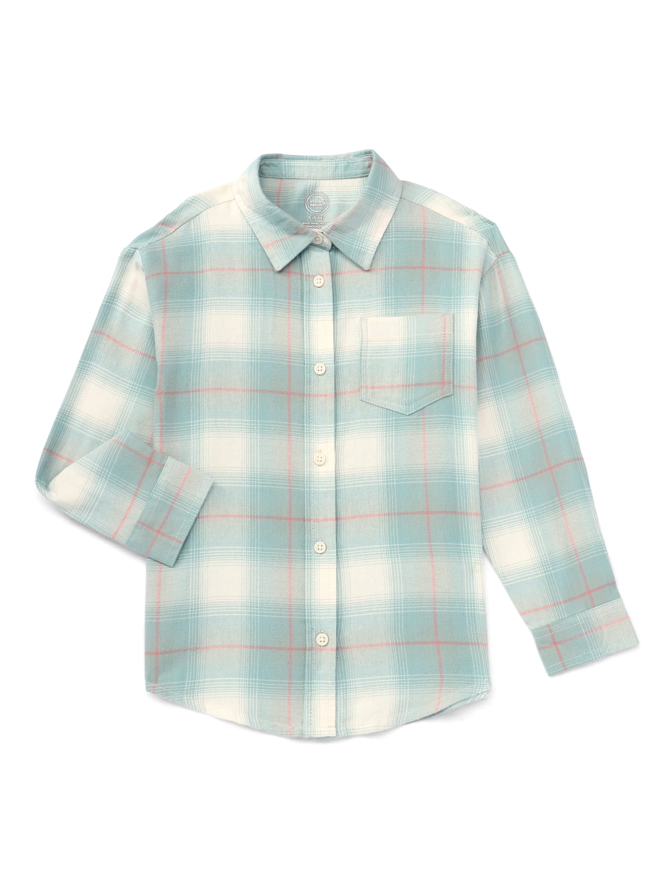 Wonder Nation Girls Flannel Shirt with Long Sleeves, Sizes 4/5-18 ...