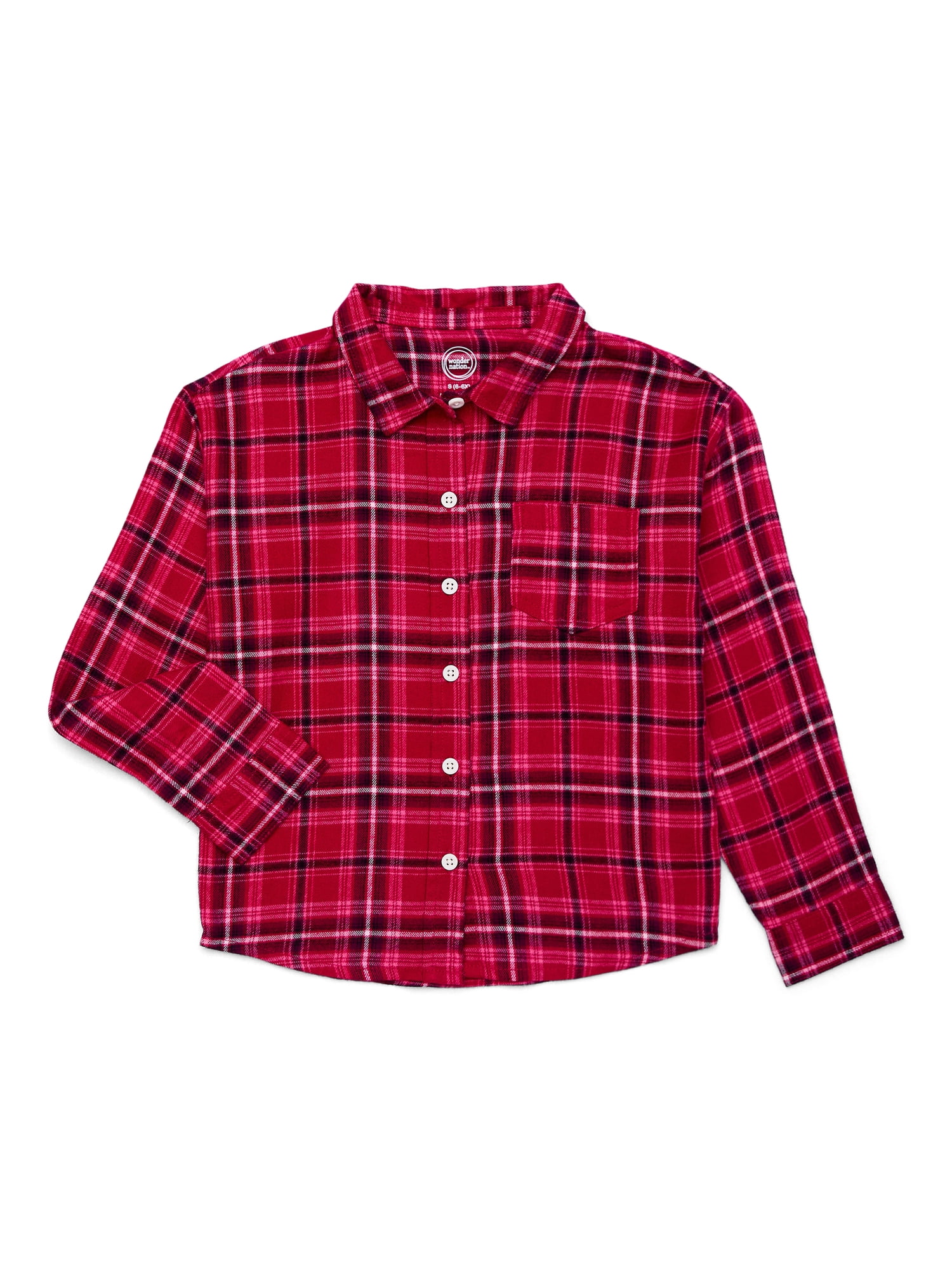 Wonder Nation Girls Flannel Shirt with Long Sleeves, Sizes 4/5-18 ...