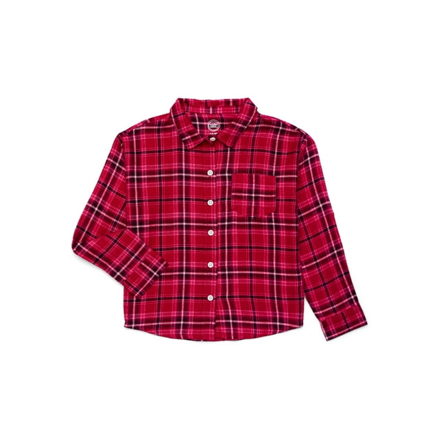 Wonder Nation Girls Flannel Shirt with Long Sleeves, Sizes 4/5-18 ...