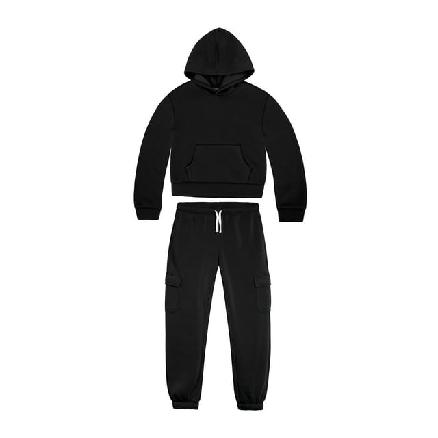 Wonder Nation Girls Fleece Hoodie and Jogger Pant Outfit, 2-Piece Set ...
