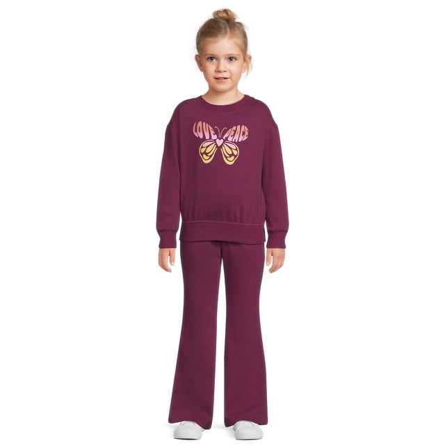 Wonder Nation Girls Fleece Pullover Top and Flare Sweatpants Set, 2 ...