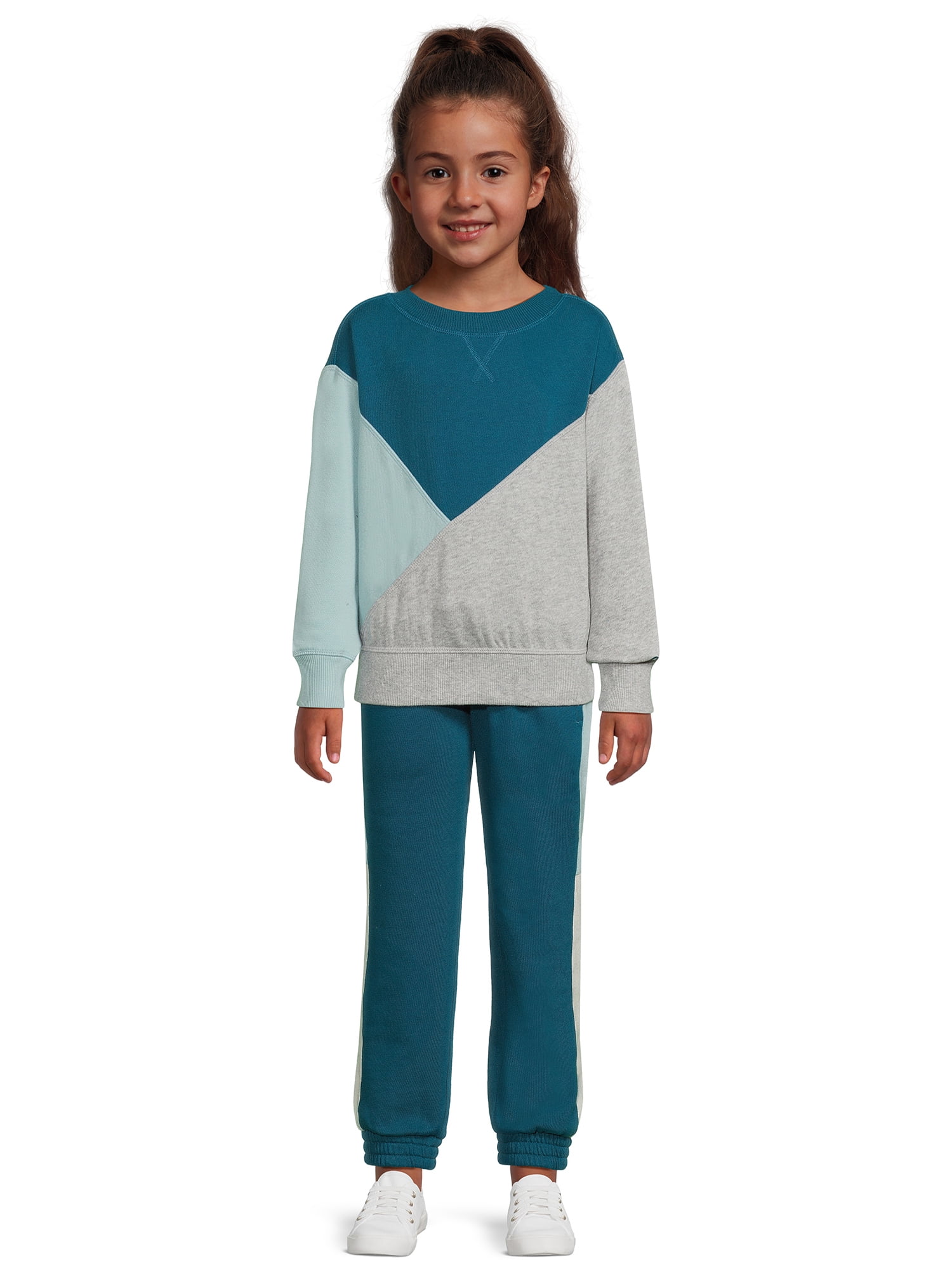 Wonder Nation Girls Fleece Pullover Top and Joggers Set, 2-Piece, Sizes ...