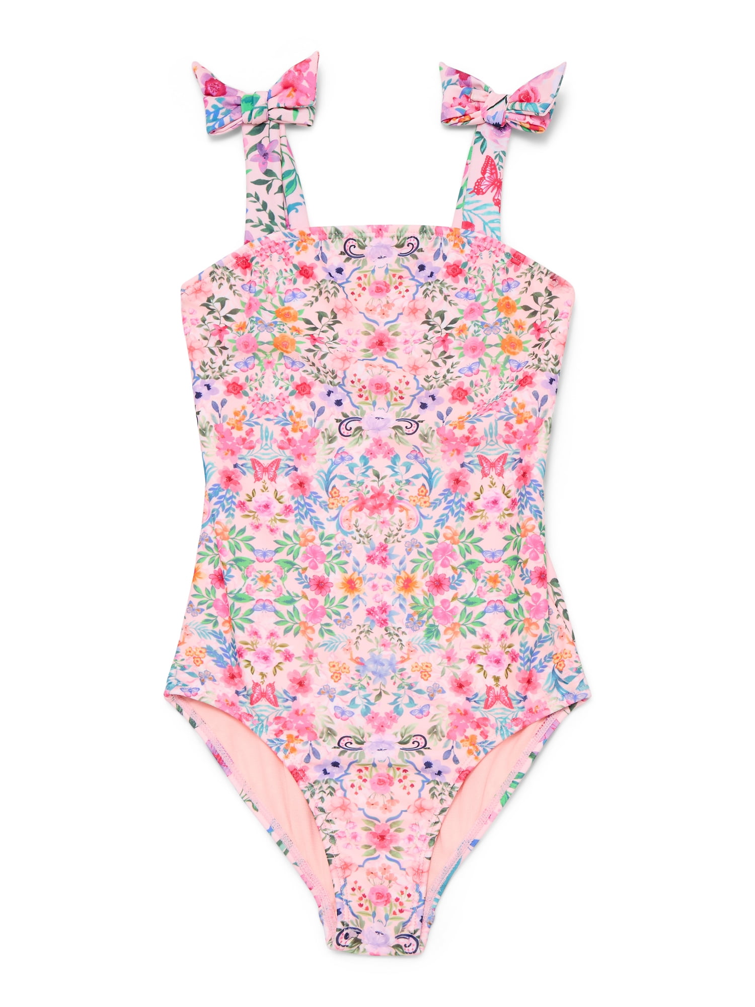 Wonder Nation Girls Floral One Piece Swimsuit with Bows and UPF 50 ...