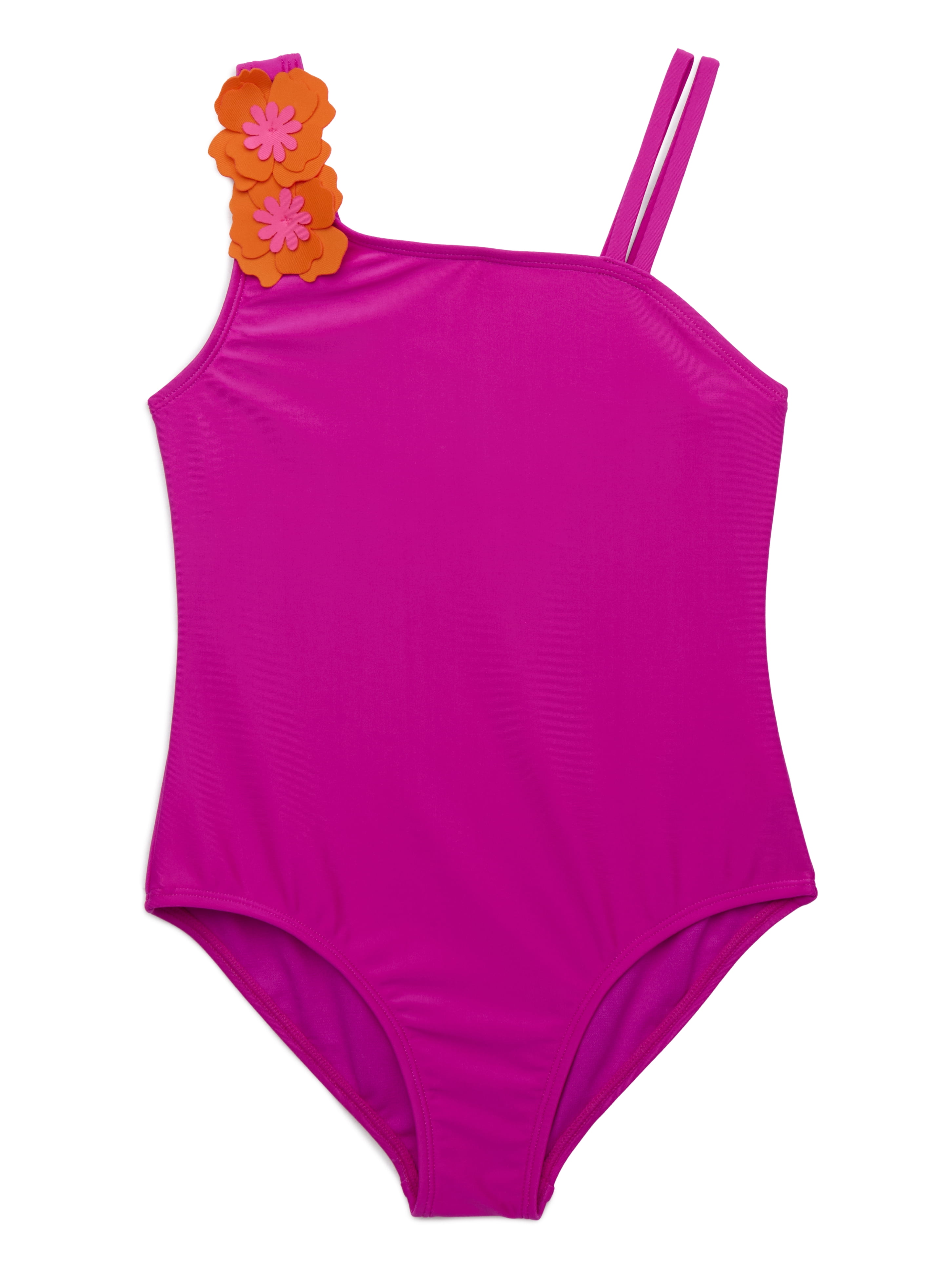 Wonder Nation Girls Floral Applique One-Piece Swimsuit with UPF 50 ...