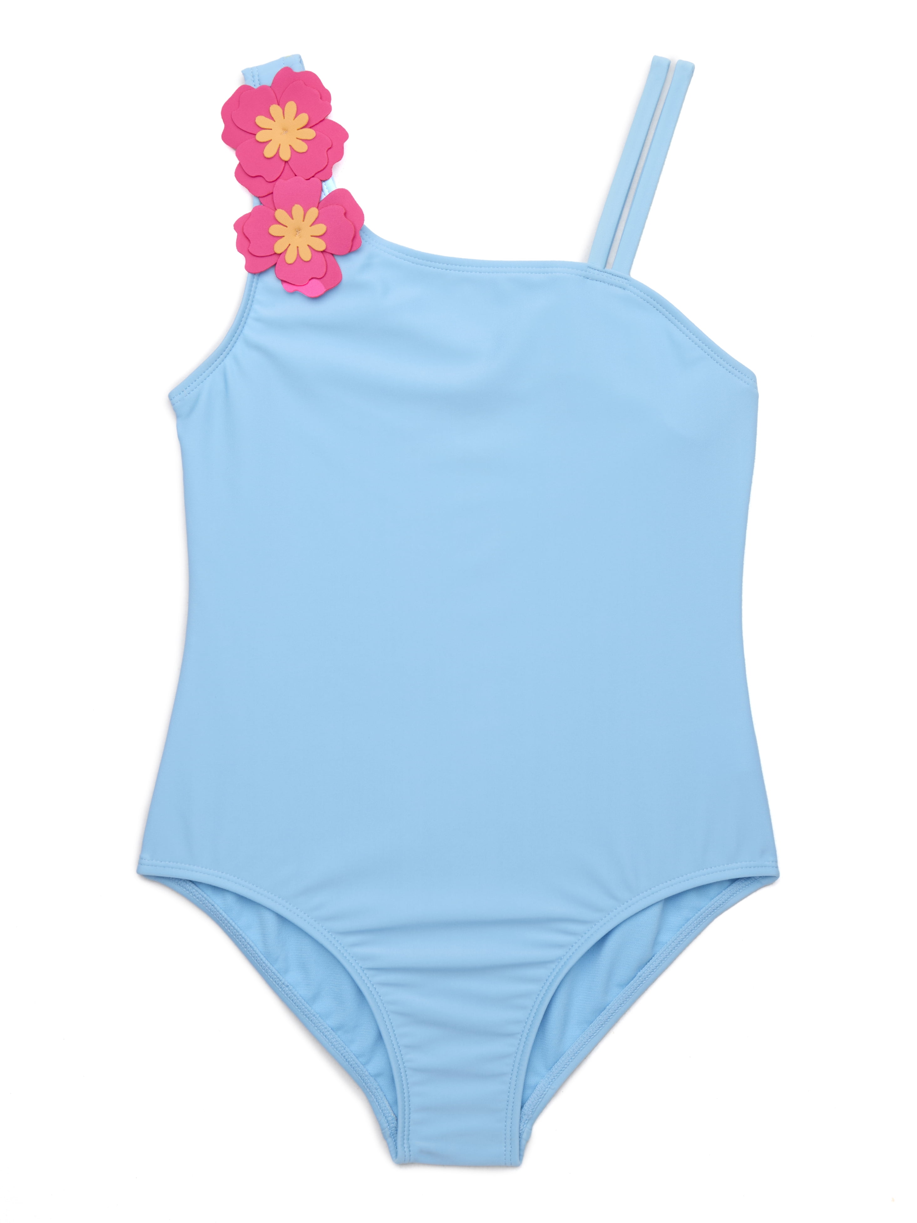 Wonder Nation Girls Floral Applique One-Piece Swimsuit with UPF 50 ...