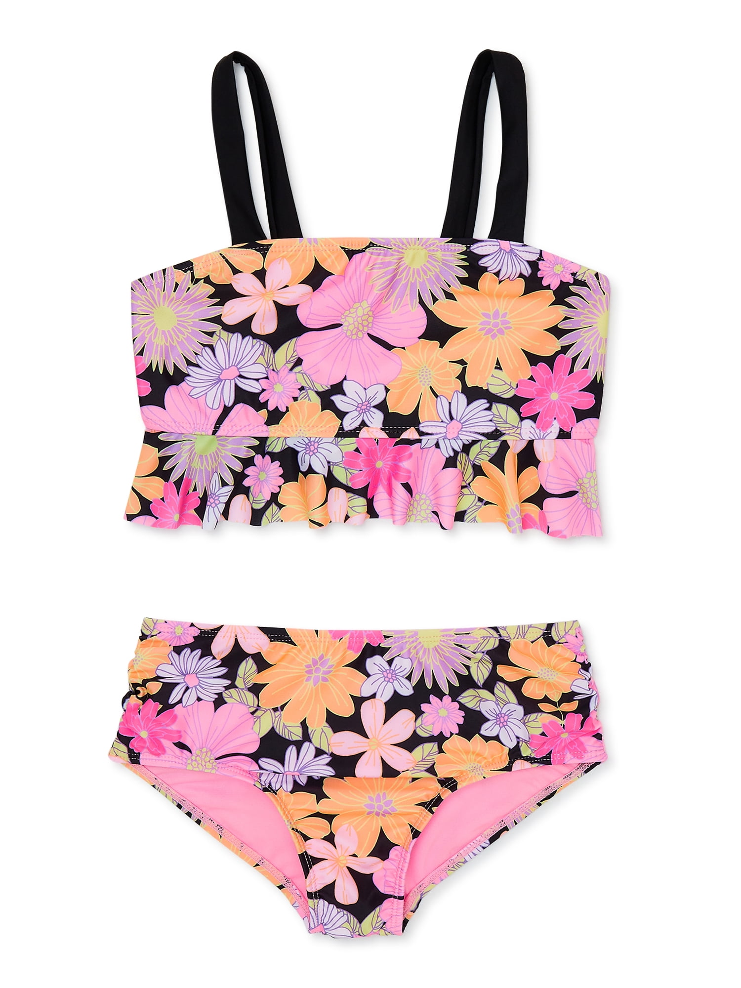 Wonder Nation Girls Floral Print Ruffle Tankini, 2-Piece, Sizes 4-18 ...