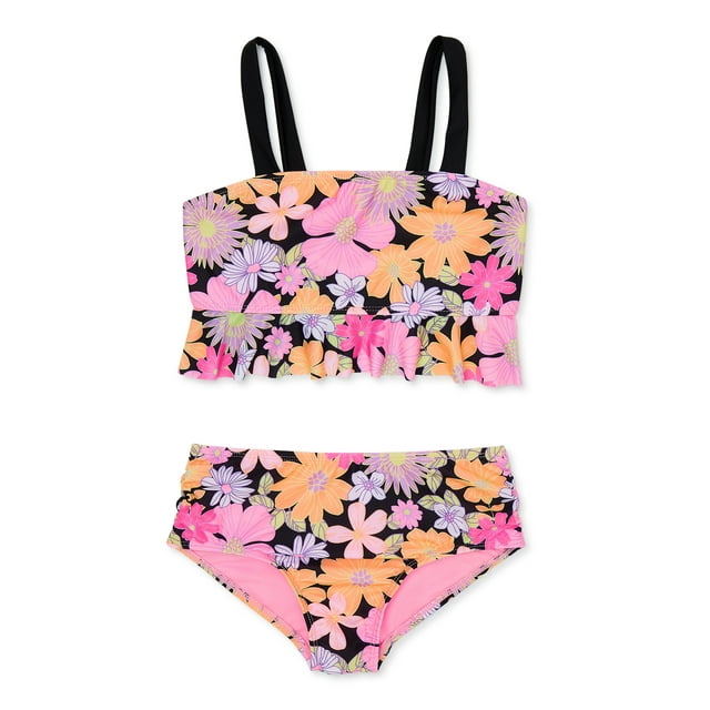 Wonder Nation Girls Floral Print Ruffle Tankini, 2-Piece, Sizes 4-18 ...
