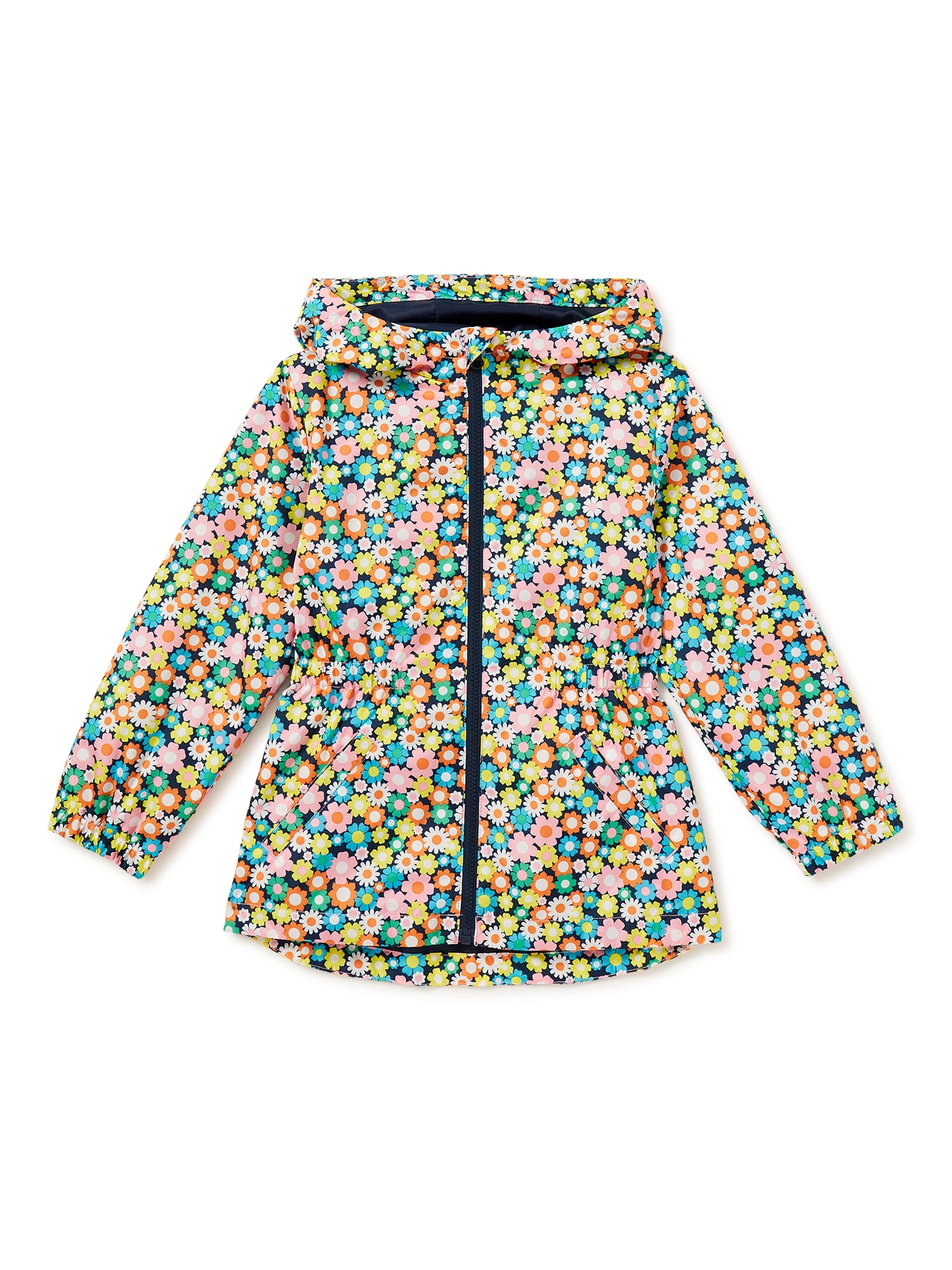Wonder Nation Girls' Floral Printed Rain Jacket, Sizes 4-18 & Plus ...
