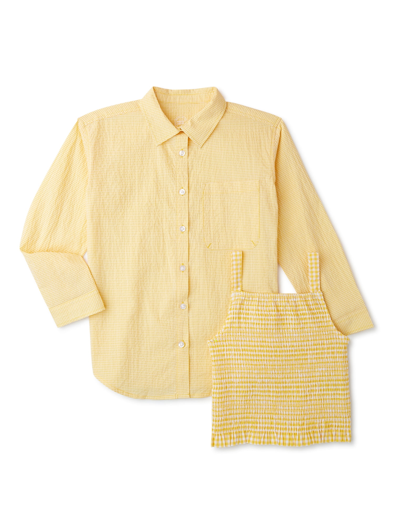 Wonder Nation Girls’ Gingham Woven Shirt & Cropped Tank Top, 2-Piece ...