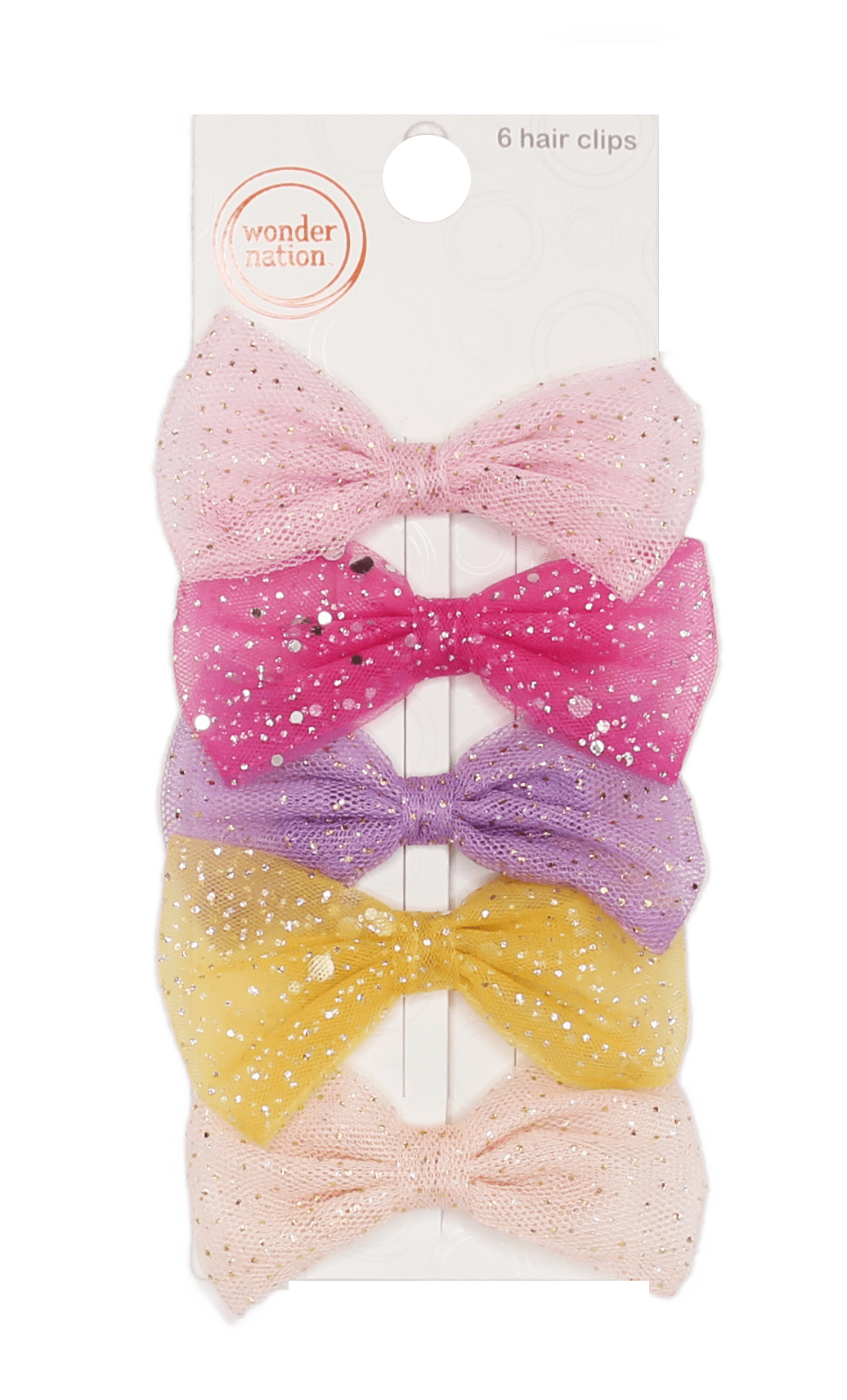 Wonder Nation Girls Glitter Mesh Bow Salon Clips, 5-Pack, Multi ...