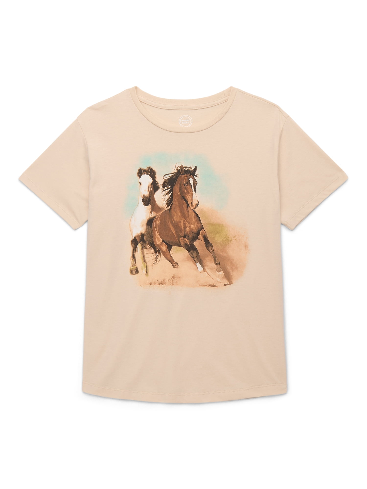 Wonder Nation Girls Graphic Tee, Horse Design, Short Sleeves, Sizes 4 ...