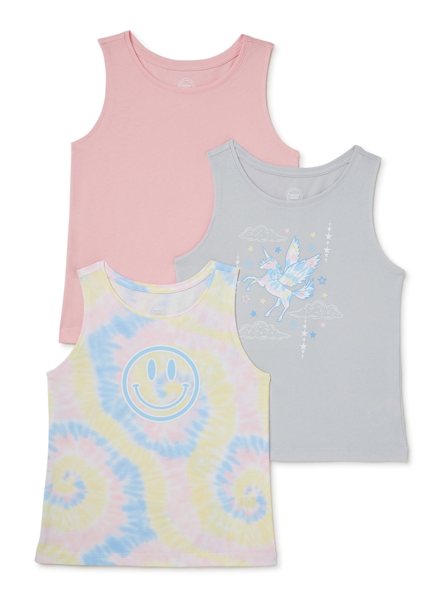 Wonder Nation Girls’ Graphic Tank Tops, 3-Pack, Sizes 4-18 & Plus ...