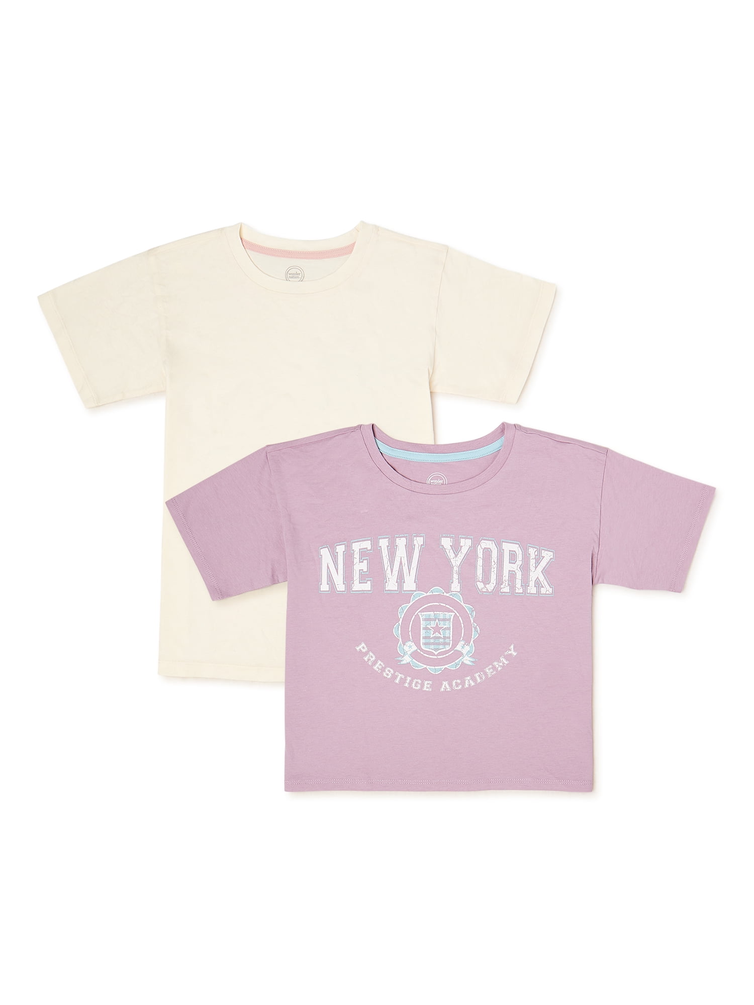 Wonder Nation Girls Graphic and Solid T-Shirt, 2-Pack, Sizes 4-18 ...