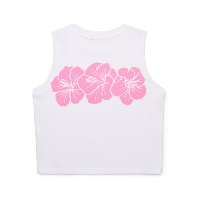 Wonder Nation Girls Hibiscus Floral Graphic Crew Neck Tank Top, Sizes 4 ...