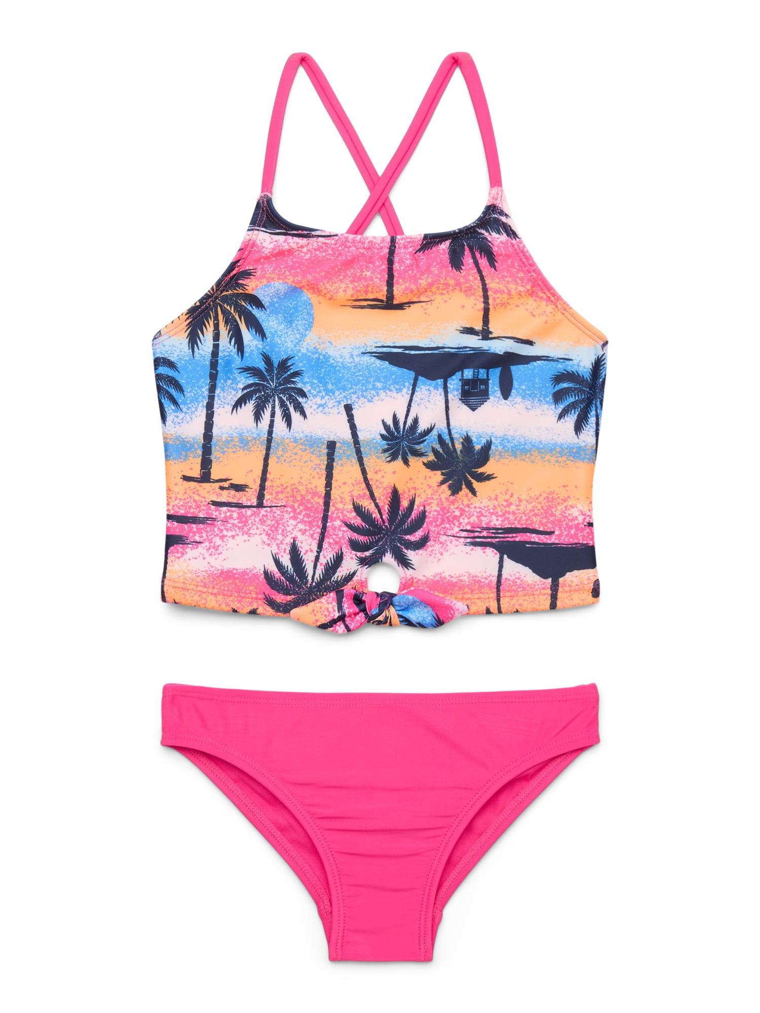 Wonder Nation Girls High Neck Tankini Swimsuit with UPF 50, 2-Piece ...